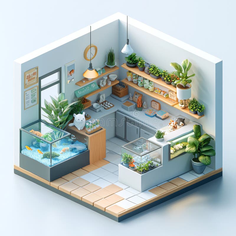 Isometric Illustration of 3d Pet Shop Interior Stock Illustration ...