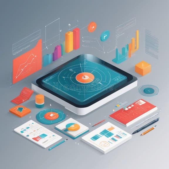 Isometric Illustration Data Analytics Dashboard Colorful Charts Graphs ...
