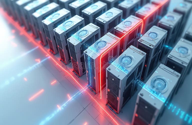 Isometric Illustration of Data Center Cooling Racks, Cold Aisle ...