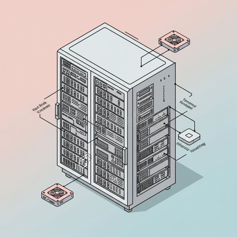 An Isometric Illustration of a Data Server Rack Features Multiple ...