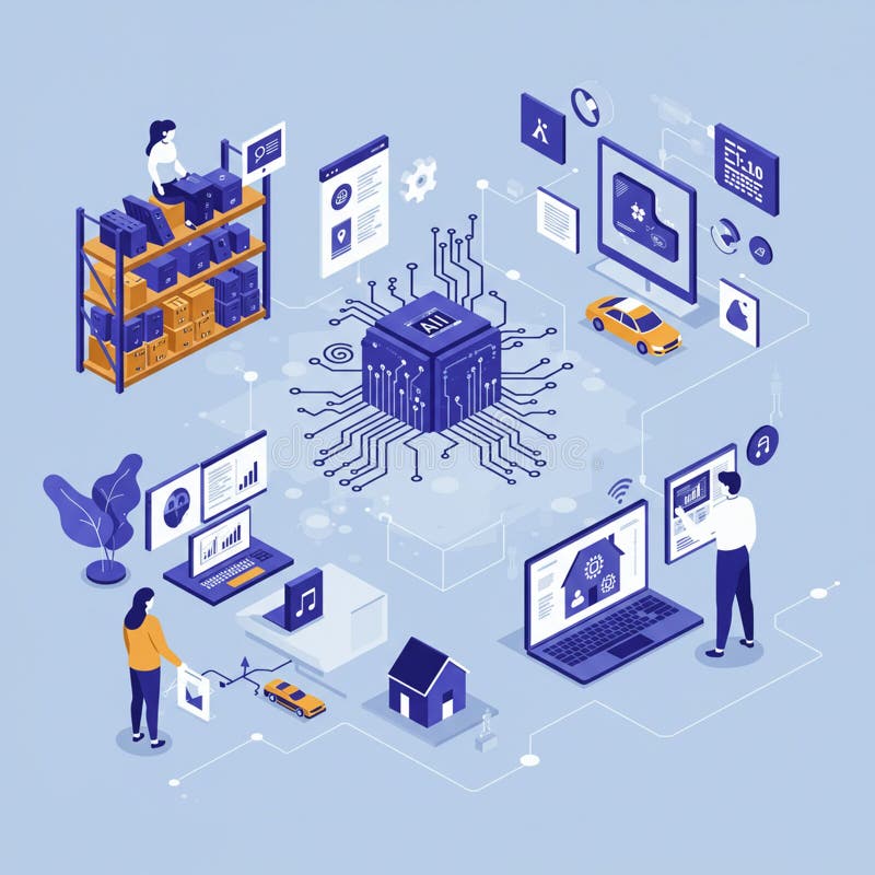 Isometric Illustration Depicting AI Technology Integration. Central AI Processor Chip Stock ...