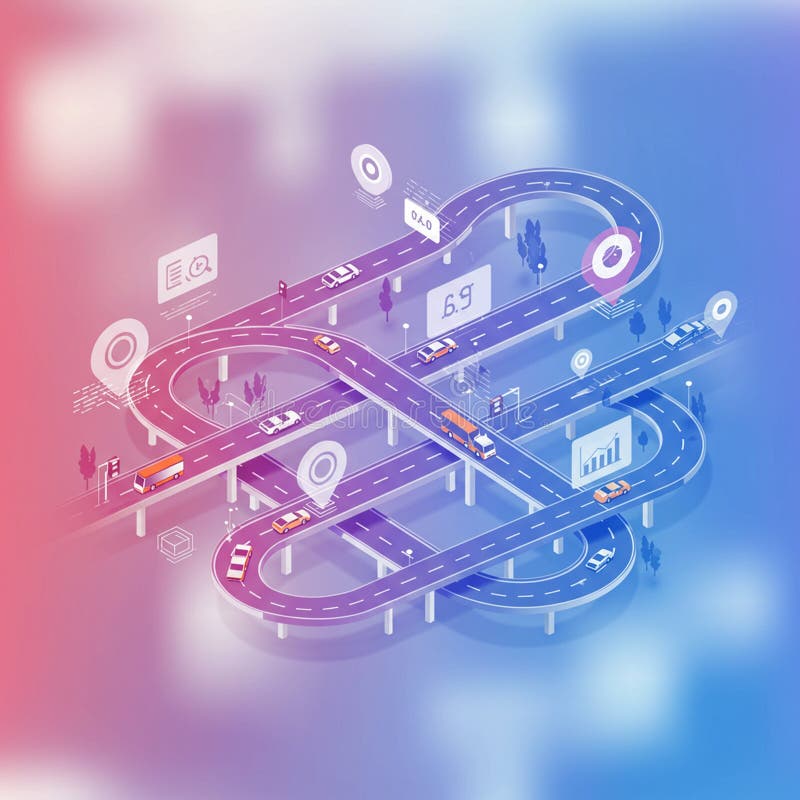 Isometric Illustration Depicting a Complex Multi-level Highway ...