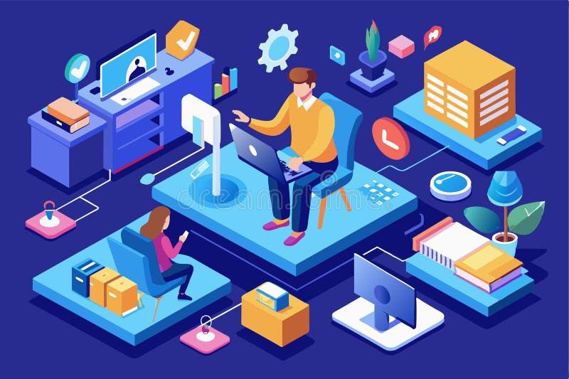 An Isometric Illustration Depicting a Customizable Remote Work ...