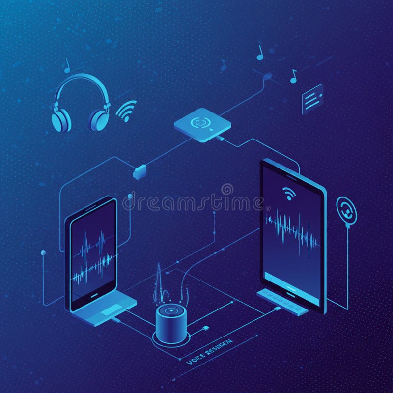 Isometric Illustration Depicting a Futuristic Tech Environment with Digital Interfaces Stock ...