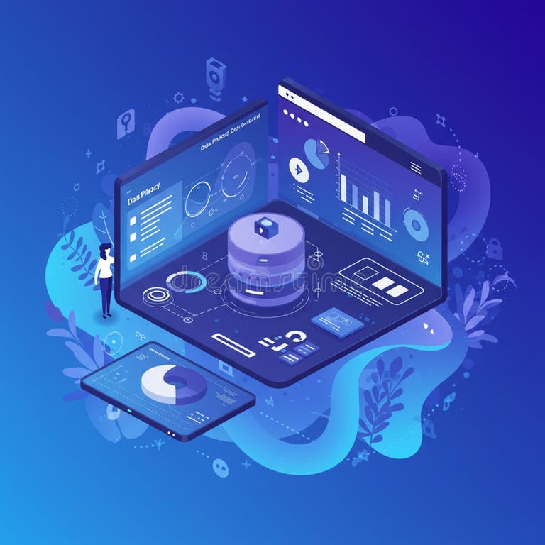 Isometric Illustration Depicting a Digital Dashboard Interface with ...