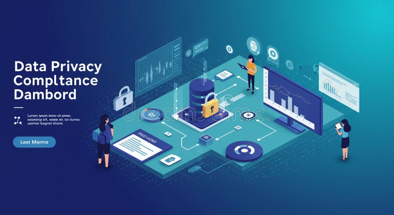 3D Isometric Privacy and Data Protection Concept with Hero Protect Data ...