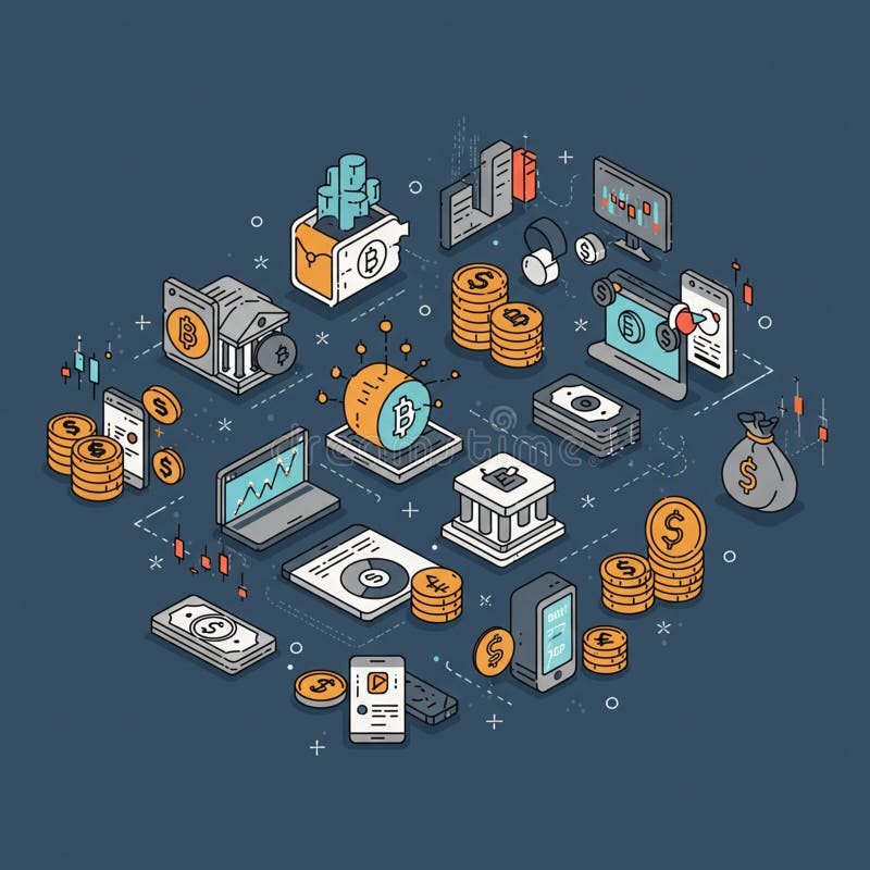 Isometric Illustration Depicting a Digital Financial Ecosystem ...