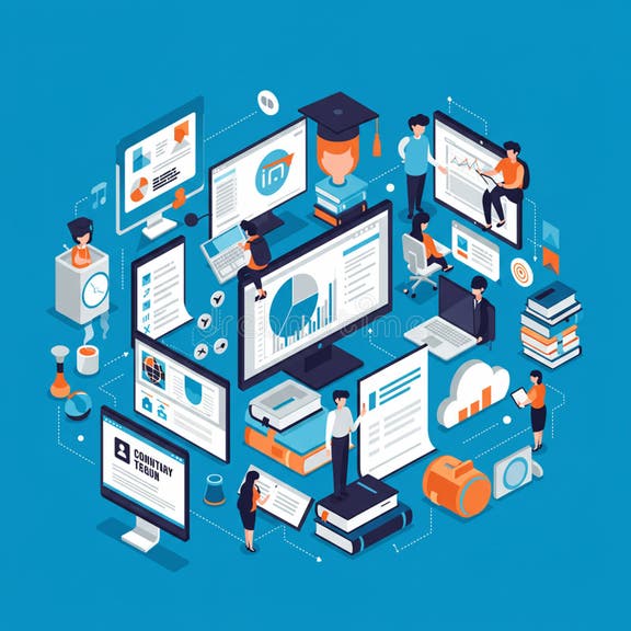 Isometric Illustration Depicting a Digital Learning Environment. Features Include Stock ...