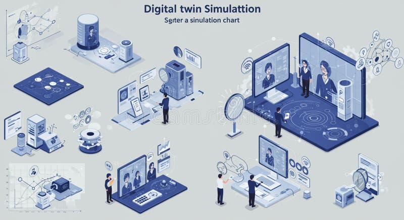 Isometric Illustration Depicting a Digital Twin Simulation Environment ...