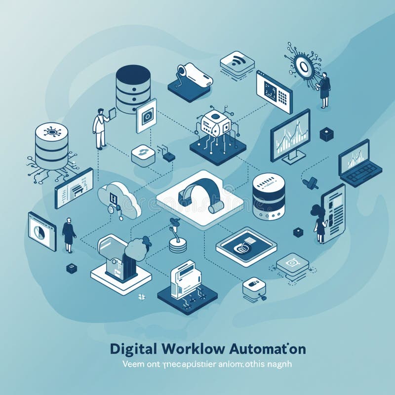 Isometric Illustration Depicting Digital Workflow Automation. Elements ...