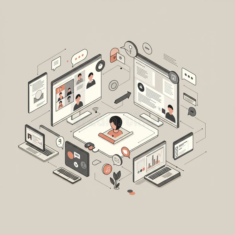 Isometric Illustration Depicting a Digital Workspace Environment ...