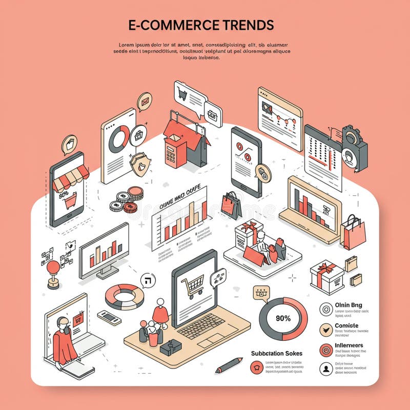 Isometric Illustration Depicting E-commerce Trends. Features Include ...