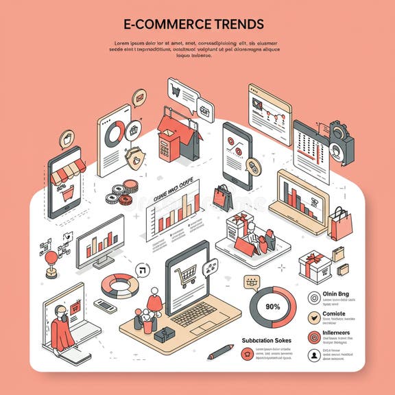 Isometric Illustration Depicting E-commerce Trends. Features Include ...