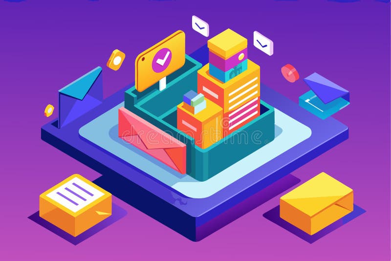 An Isometric Illustration Depicting a Full Inbox, Symbolizing an ...