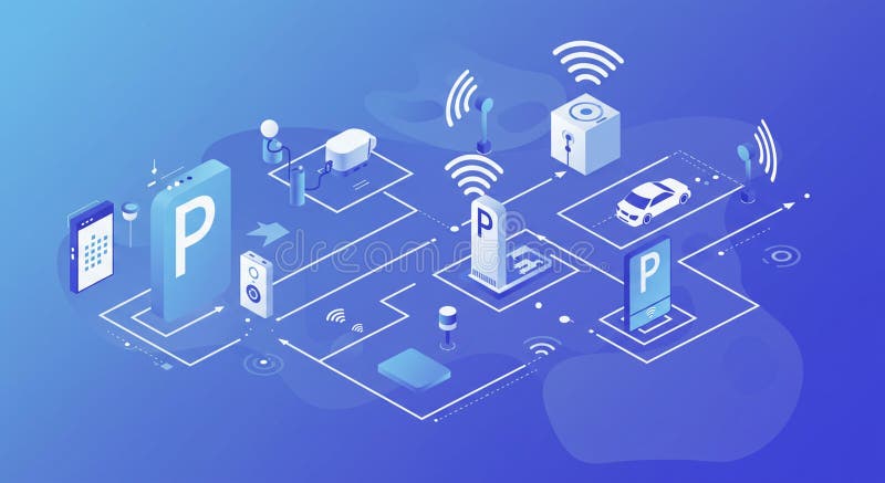 Isometric Illustration Depicting a Futuristic, Smart Parking System ...