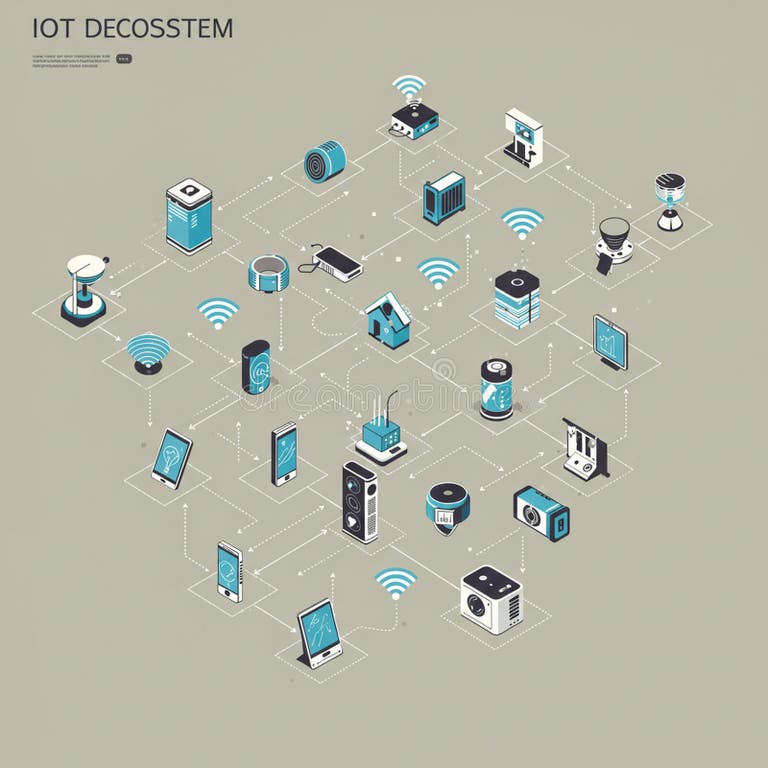 Isometric Illustration Depicting an Internet of Things (IoT) Ecosystem ...