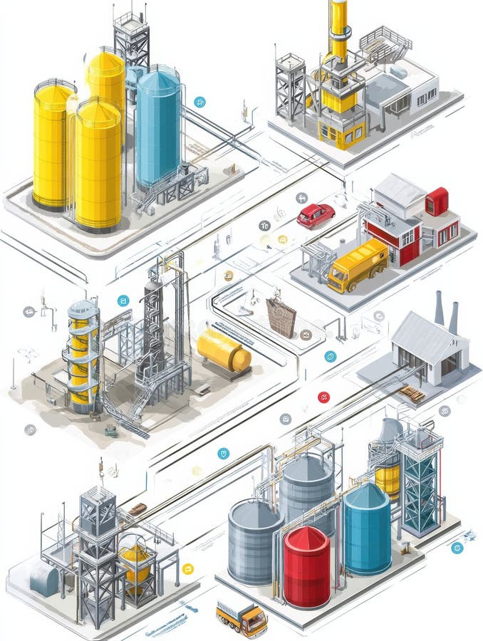 Isometric Illustration Depicting Modern Refinery Infrastructure with ...