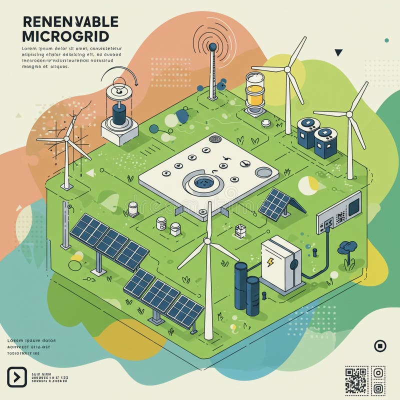 Isometric Illustration Depicting a Renewable Microgrid System. Features ...
