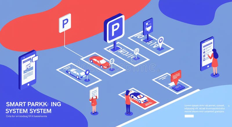Isometric Illustration Depicting a Smart Parking System. Features ...