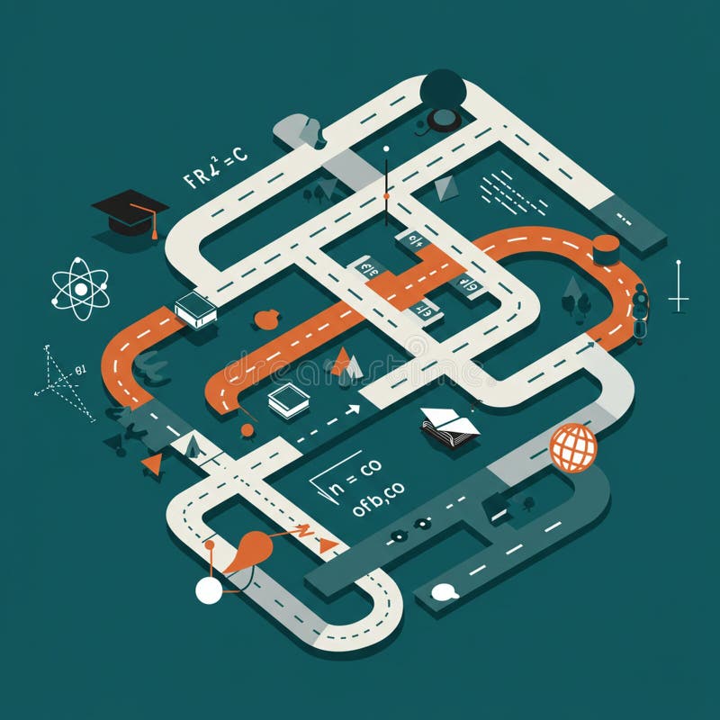 Isometric Illustration Depicting a Stylized Road Network on a Teal ...