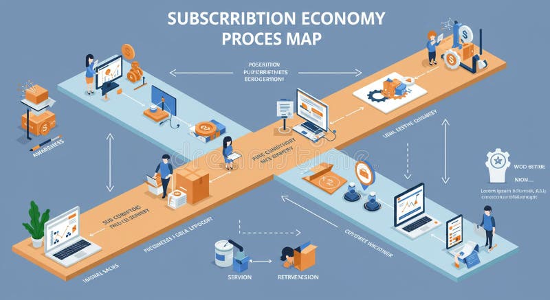 Isometric Illustration Depicting a Subscription Economy Process Map ...