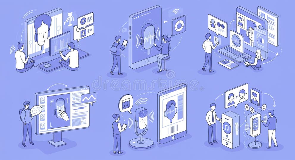 Isometric Illustration Depicting Various AI Technology Interactions ...