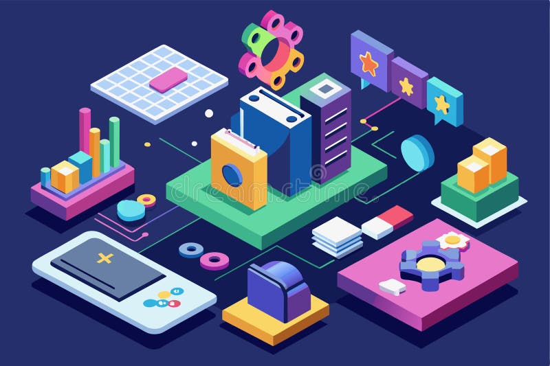 Isometric Illustration Depicting Various Aspects of a React Development ... Isometric Illustration Depicting Various Aspects of a React Development ...