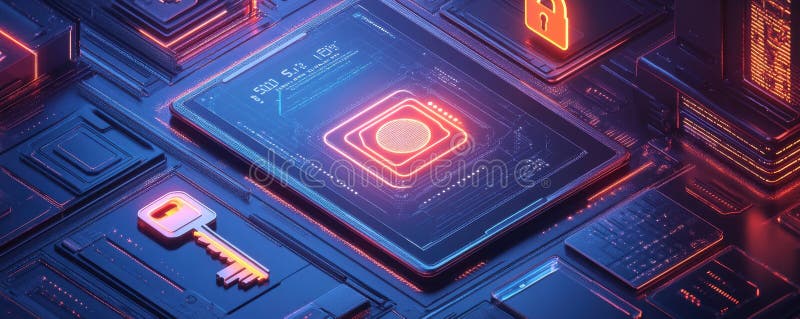 Isometric Digital Security Illustration with Futuristic Technology ...