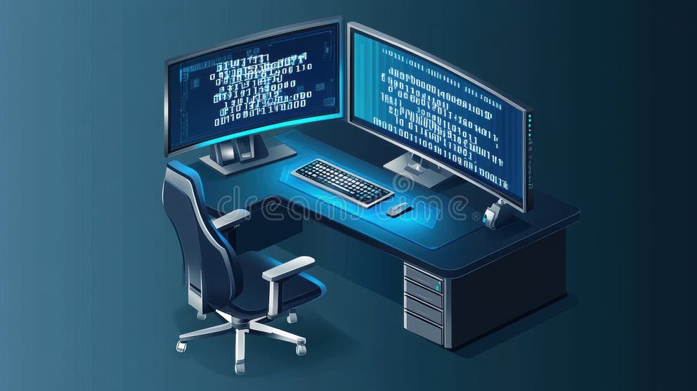 AI-Generated Coder S Workstation Stock Illustration - Illustration of ...