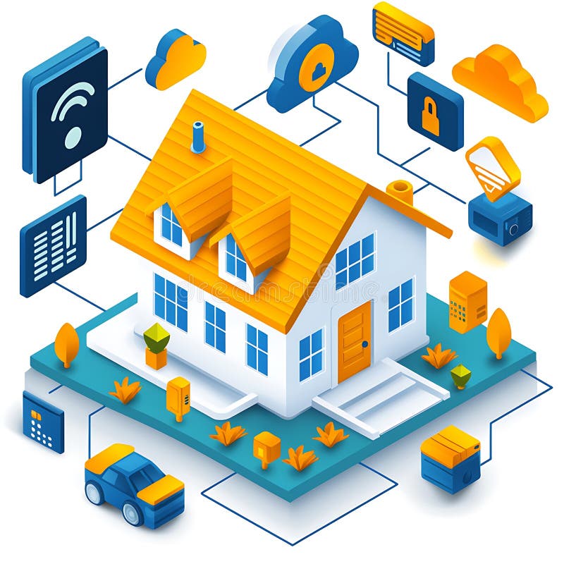 Smart Home Technology Isometric Illustration of a Connected House with ...