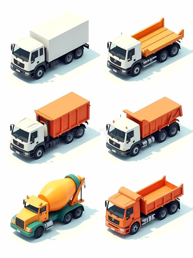 Isometric Illustration of Different Types of Trucks, Ideal for ...