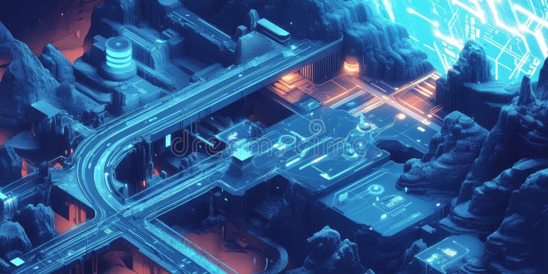 Isometric Illustration of Digital Data Flow in a Futuristic Technology ...