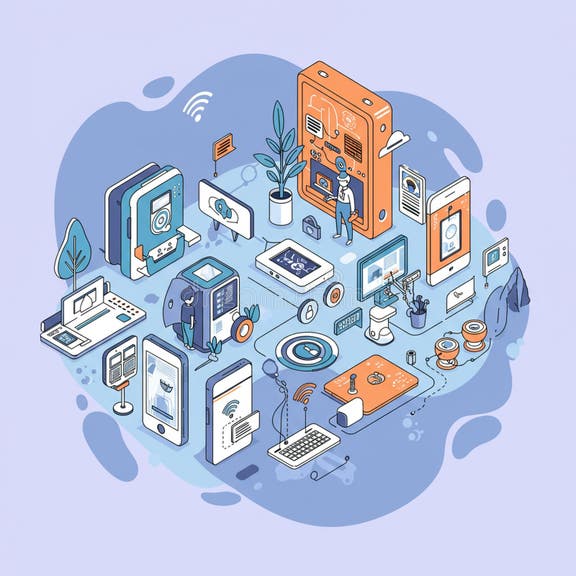 Isometric Illustration of a Digital Ecosystem Featuring Various ...