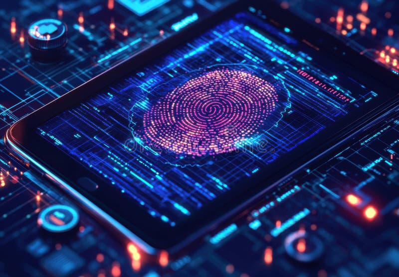 Isometric Illustration of Digital Fingerprint on a Technological ...