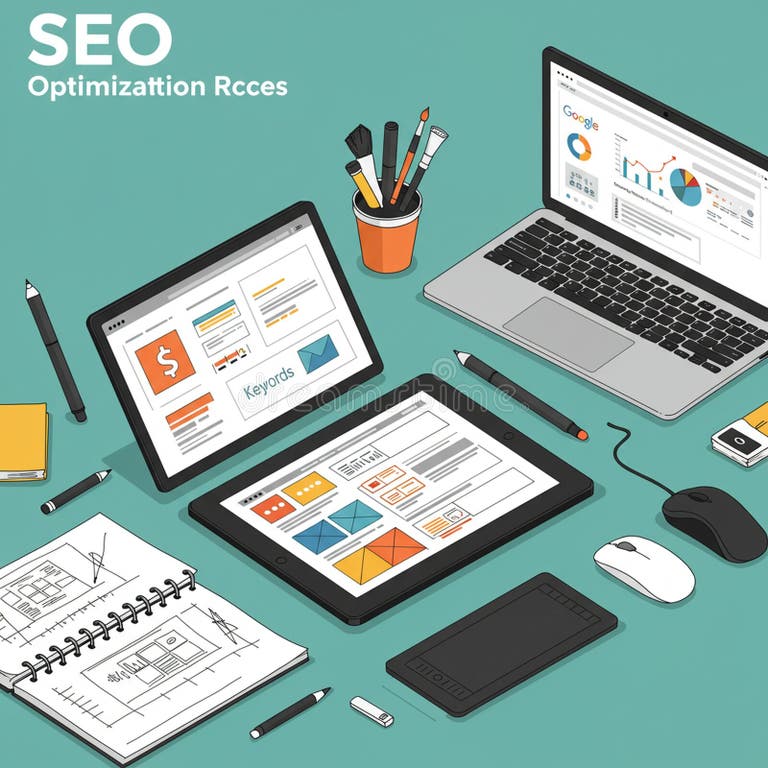 Isometric Illustration of a Digital Workspace Featuring Laptops ...