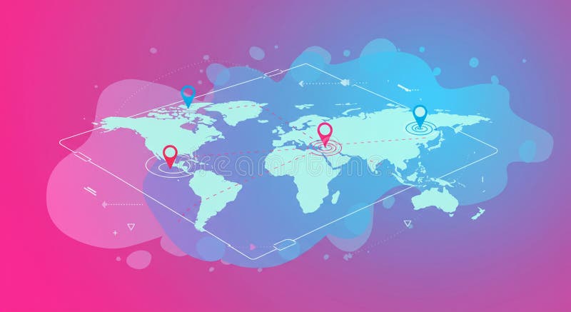 Isometric Illustration of a Digital World Map with Three Location ...