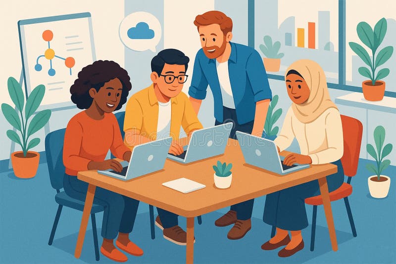 Isometric Illustration of a Diverse Tech Startup Team Stock ...