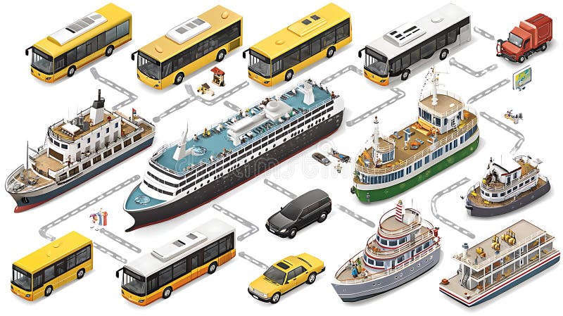 Isometric Illustration of Diverse Transportation Vehicles Network on ...