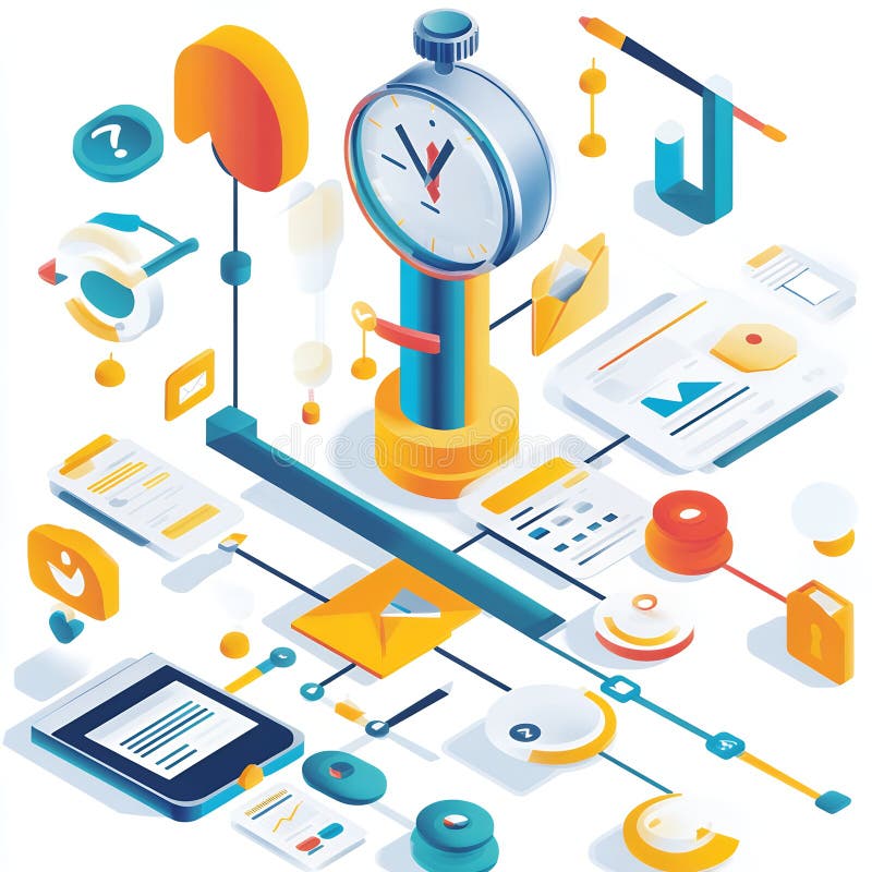 Isometric Illustration of Efficient Workflow Process System Management ...