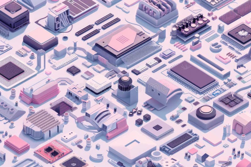 Isometric Illustration of Electronics Manufacturing Components - Tech ...