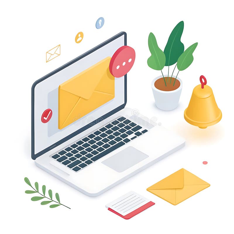 Isometric Illustration of Email Notification on Laptop Stock ...