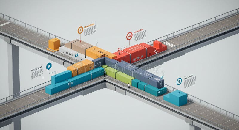 An Isometric Illustration Features an Elevated Road Intersection with ...