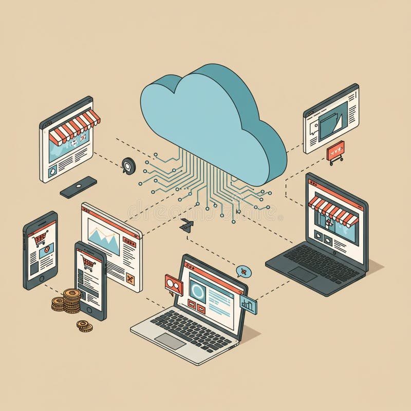 Isometric Illustration of a Futuristic Cityscape with Eco-friendly Design. Features Stock ...