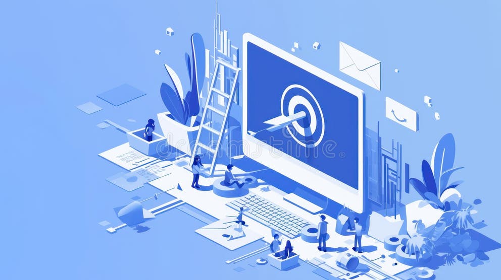 Flat Abstract Isometric Target Hitting Target on Computer Screen, with ...