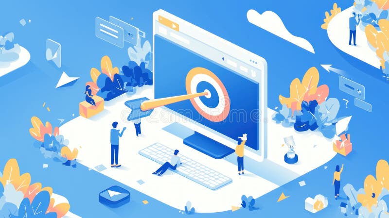 Flat Abstract Isometric Target Hitting Target on Computer Screen, with ...