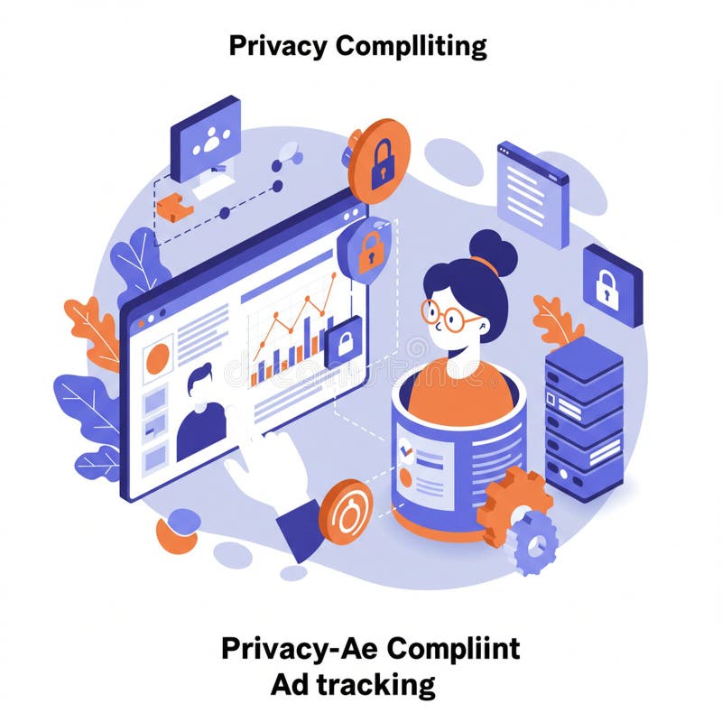Isometric Illustration Featuring a Digital Privacy Theme. Central ...