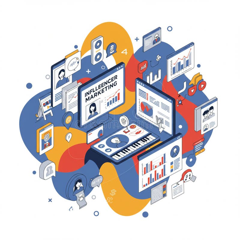 Isometric Illustration Featuring Elements of Influencer Marketing ...