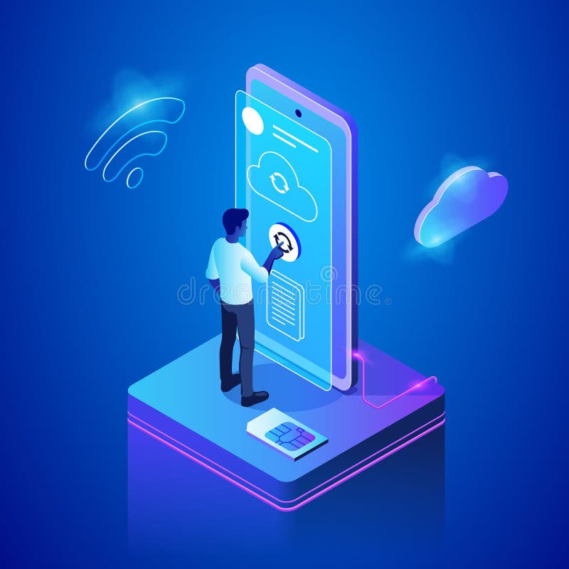 Isometric Illustration Featuring a Man Standing in Front of a Large ...