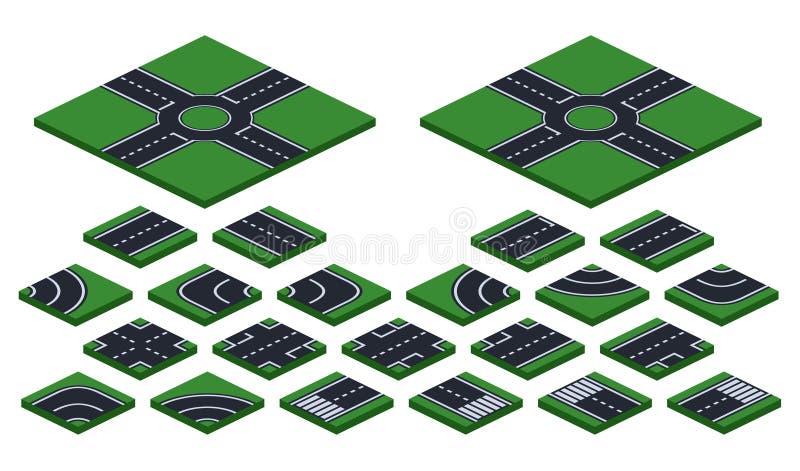 Isometric Part of Street and Road Asphalt with Footpaths and Crossroads ...
