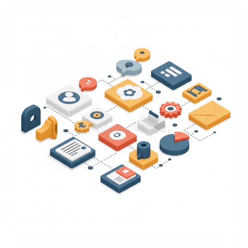 Isometric Illustration Featuring Various Abstract Icons Representing ...